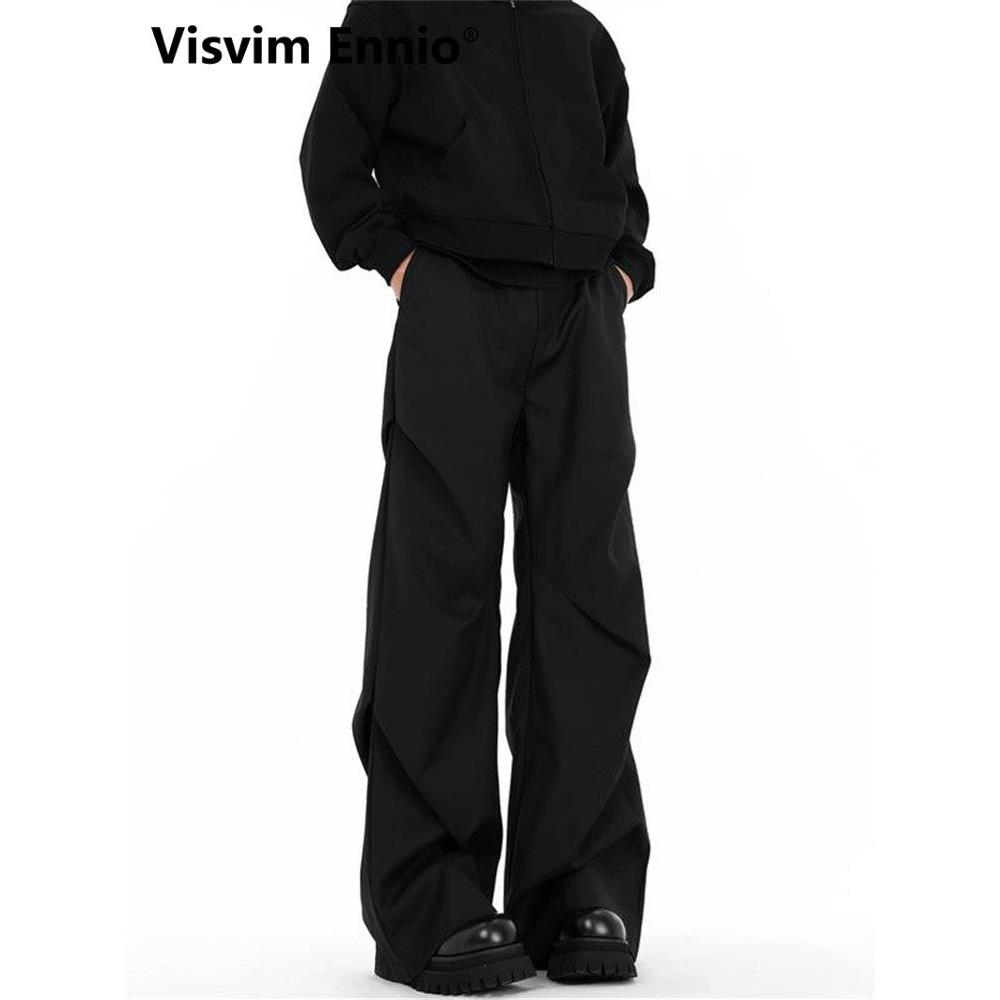 Visvim Ennio美式高街褶皱拖地微喇叭黑色西裤男高级感cleanfit休