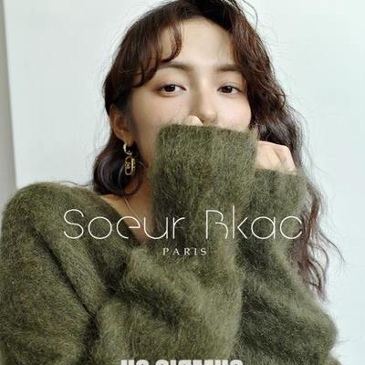 法国SOEUR BKAC法式秋冬复古v领水貂绒毛衣宽松百搭针织衫上衣女