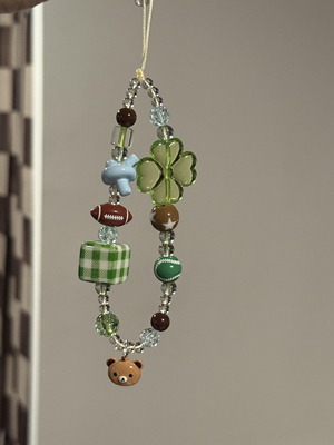 ins可爱韩系手机链四叶草轻松熊格子串珠手链ccd挂件相机挂件手绳