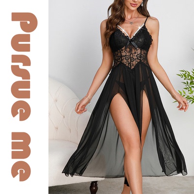 新品「追我 PursueMe」性感内衣夜店V领睡裙露背珍珠吊带连衣裙女