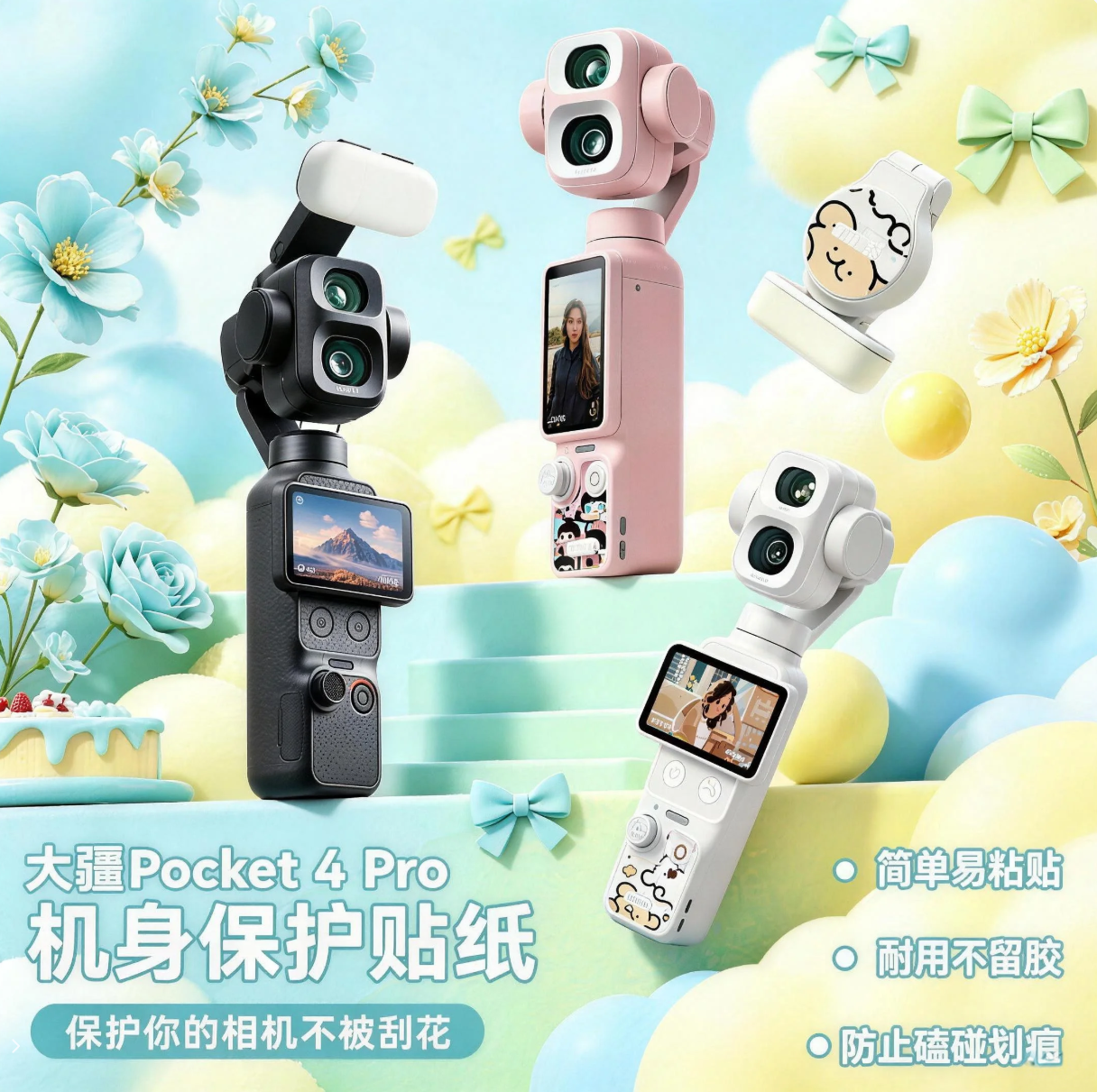 适用于大疆OSMO pocket4Pro云台相机保护贴膜贴纸全包3M不留胶