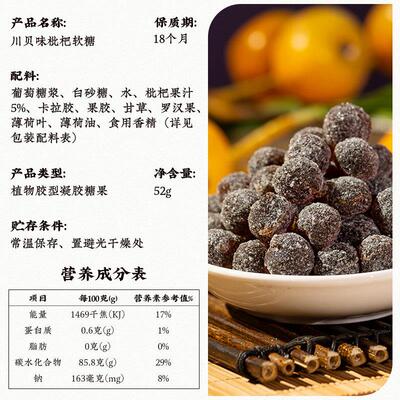 泉利HMJ堂川贝母味枇杷新金桔柠檬小润喉糖软糖果盒装零食口糖气