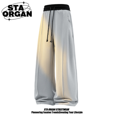 潮牌复古拼接撞色直筒休闲裤男