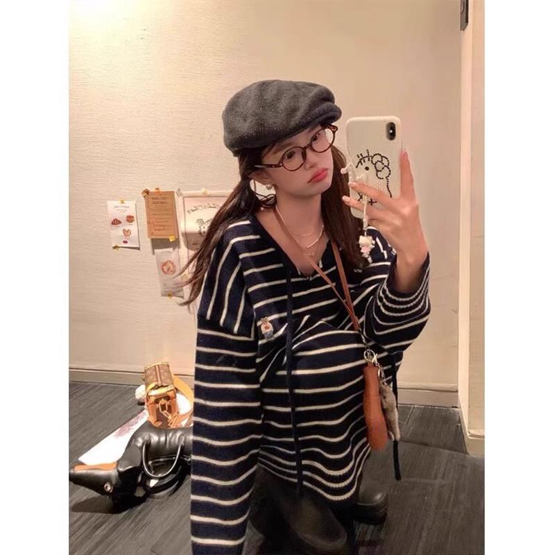 温柔风韩系系带蝴蝶结加厚宽松外穿毛衣开衫设计感针织圆领外套女