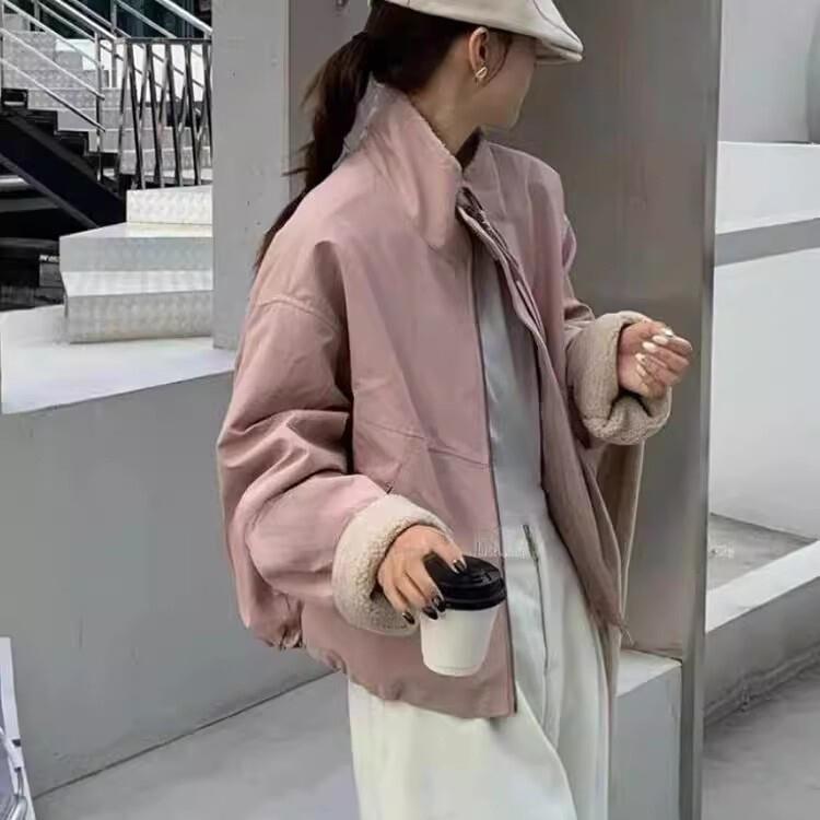 羊羔毛短款派克服女2025冬款韩系休闲冲锋衣宽松小个子加厚保暖棉