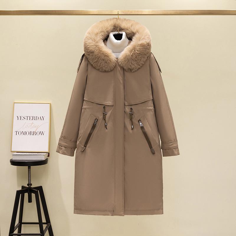 外贸新款加绒派克服棉服女冬季外套大毛领棉袄中长款收腰棉衣女