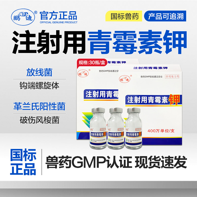 鹏迪青霉素兽用400万注射用青霉素钾粉鸡药犬猪牛羊鸡鸭鹅-处方药