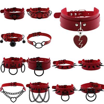Punk Black Metal Tassel Red Choker Necklace Sexy Spiked Neck