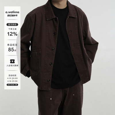 AWT24AW 基础二袋水洗夹克 简约复古易搭配分割设计翻领外套男女