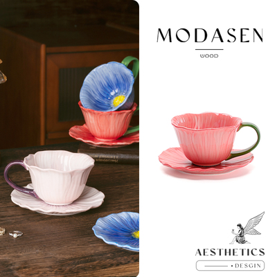 MODASEN丨花瓣 CKLF釉下彩花型陶瓷咖啡杯碟花朵杯下午茶杯子礼物