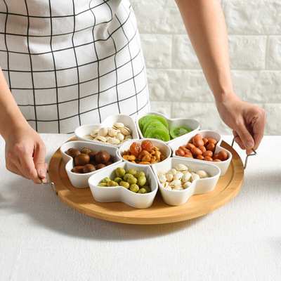 Ceramic dried fruit platter combination, multi grid fruit platter, living room snacks, partitioned candy platter, melon