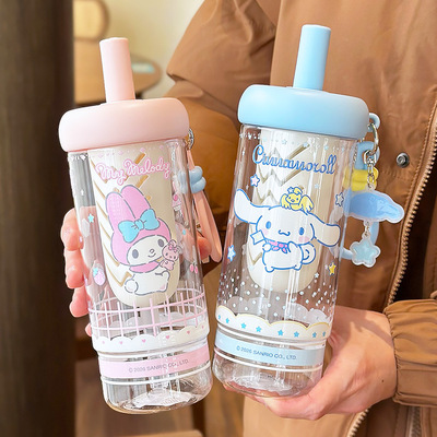 Kulomi High Beauty Straw Plastic Water Cup Large Capacity Fruit Tea Ice King Cup Girls Elementary School Sports Water B