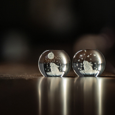 Glass Little Moon Rabbit Cover Tea Play Watching Moon Rabbit Money Rabbit Cover Bowl Purple Clay Pot Place Tea Ceremony