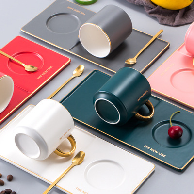 European style creative ceramic coffee cup with high aesthetic value, home mug, afternoon tea, coffee cup, dish, light