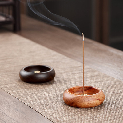 Sandalwood 4-hole bowl style mini incense stick wooden travel incense holder indoor agarwood porous line incense burner