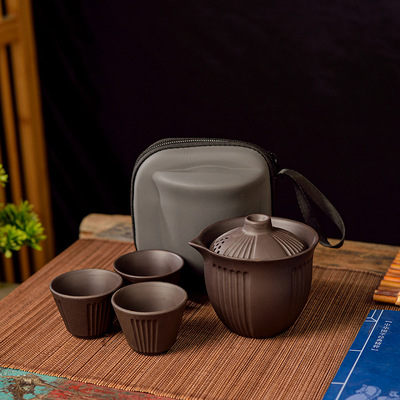 Portable purple clay and vermilion clay travel kung fu tea set, Kuaike tea cup, lid bowl tea cup, business outdoor comp