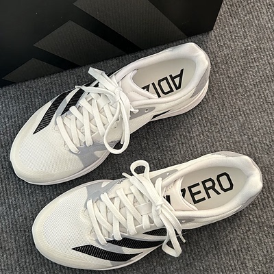 adidas Adizero RC 4 舒适百搭菁英网布减震耐磨训练跑步鞋白黑