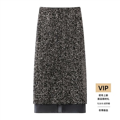 包臀直筒亮片半身裙长裙