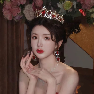 欧式复古红色皇冠新娘结婚十八岁生日宴会礼服王冠高级感女神发箍