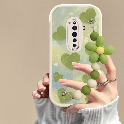 适用opporeno2手机壳绿色爱心链条opporeno2z软硅胶磨砂防摔可爱女网红全包新款潮