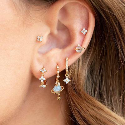 Fashion Crystal Zirconia Blue Flower Small Hoop Earrings For