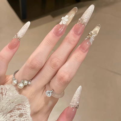 【福丛中来】纯手工穿戴甲长款透明装饰可拆卸仙女系美甲显白女