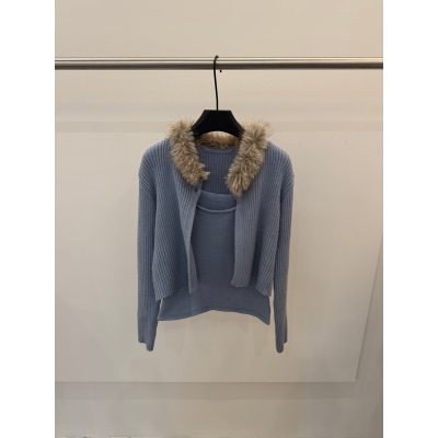 一善服饰冬上新毛领开衫两件套毛衣保暖毛衣P6799