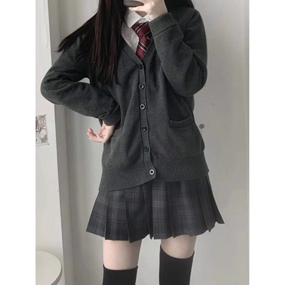 火星jk毛衣外套开衫秋冬日系学院风校供感制服深灰长袖针织上衣女
