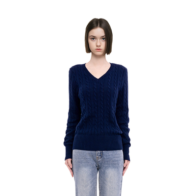 BM毛衣女2026新款秋冬V领麻花纯色美式复古百搭显瘦针织长袖上衣