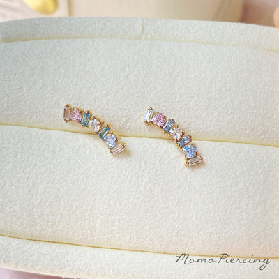 沫沫穿刺 “心屿”彩色锆石耳骨钉镀金钛合金耳钉flat耳垂钉螺纹