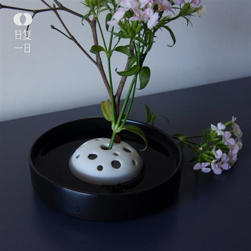 日式手工陶瓷插花器 洞洞陶瓷剑山多色选择 禅意粗陶花道工具