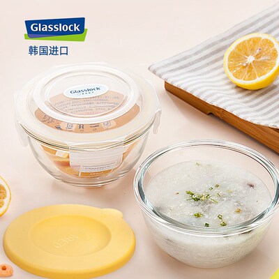 精选glasslock韩国进口耐热钢化玻璃碗带盖辅食保鲜盒儿童饭碗380