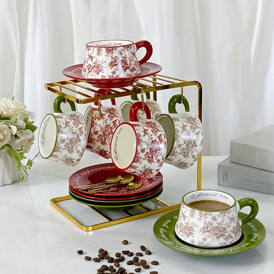 复古陶瓷中式高级感咖啡杯碟套装情侣杯网红下午茶杯高颜值礼盒