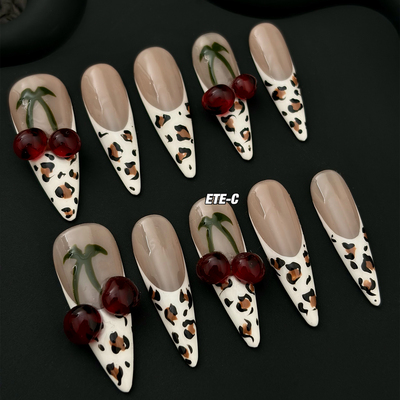 C+诱惑樱桃亚文化新款欧美小众高级重工中长款手工美甲穿戴甲指甲