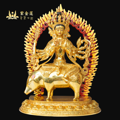 紫金莲尼泊尔西藏工艺真金色摩利支天藏传密宗纯铜手工錾刻