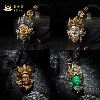 紫金莲尼泊尔工艺藏传精品吊坠24k金纯银黄财神绿度母錾刻饰品