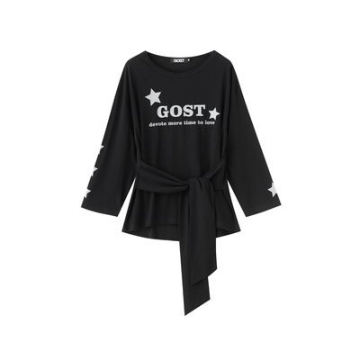 GOST绑腰字母宽松休闲T恤