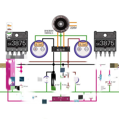 SK3875官方搭棚功放电路图音响电子版设计图纸2张，功率50W+50W