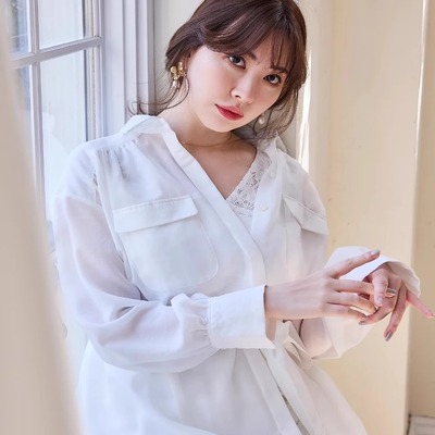 Her lip to 巴里纱半透衬衫 防晒上衣简约百搭休闲