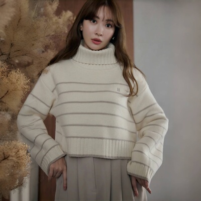 【年货狂欢】Her lip to 条纹高领针织套头衫 休闲不规则简约百搭