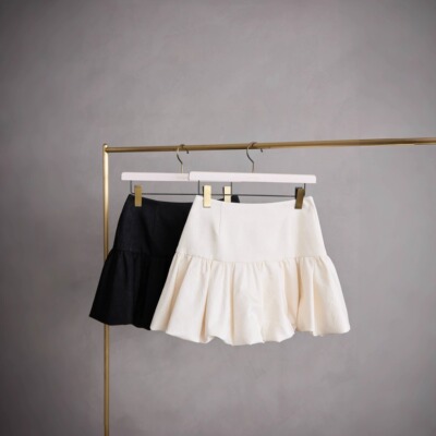 Her lip to 蓬蓬迷你短裙 花苞裙A字半身裙褶皱百搭浪漫迷你裙