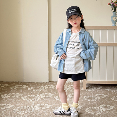 女童学院风条纹衬衫春季百搭