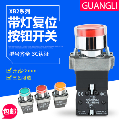 广励XB2-BW33MC1 34M2C带灯平头按钮开关 自复位 22mm 24V 220V