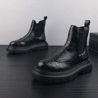 布洛克皮鞋男厚底加绒一