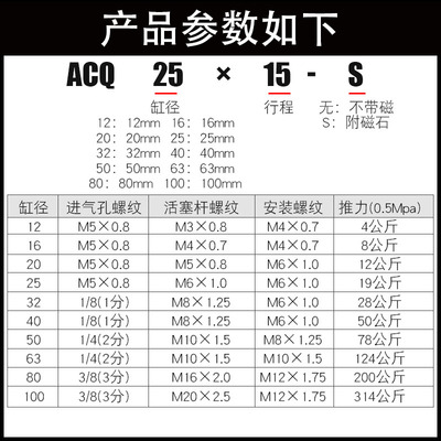 亚德客型薄型气缸 ACQJ ASQ ACQD ACQ25-5 10 15 20 25 30 40 -SB