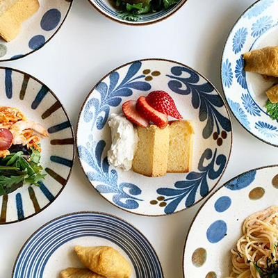 日本进口美浓烧釉下彩深盘