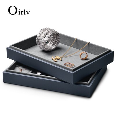OIRLV Jewelry Case Leather Ring Necklace Organizer Box Earr
