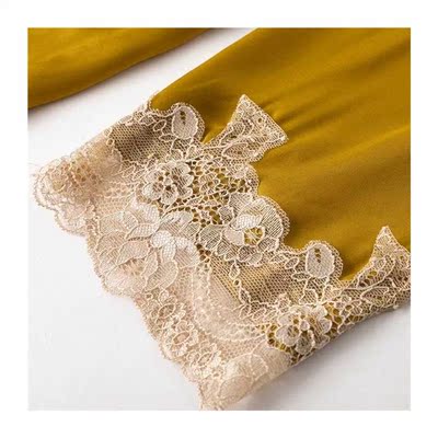 Satin Pajamas Set Faux Silk Women Spwear Shirt&Pants Cas