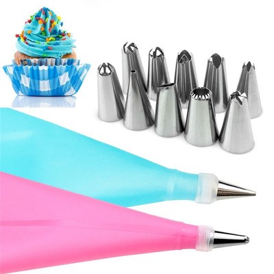 12PC/Set DIY Silicone Icing Piping Cream Pastry Bag Stainles