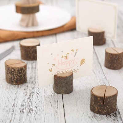 10pcs Rustic Wooden Stump Place Card Holder Number Name Menu